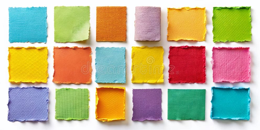 Vibrant Torn Paper Scrapbook Pieces Realistic Square and Rectangular ...