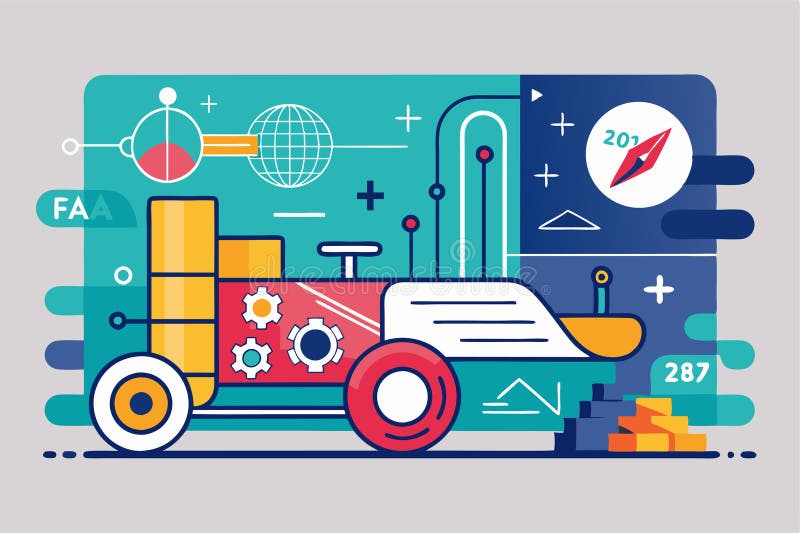 A Vibrant Tractor is Depicted Surrounded by Colorful Geometric Shapes ...