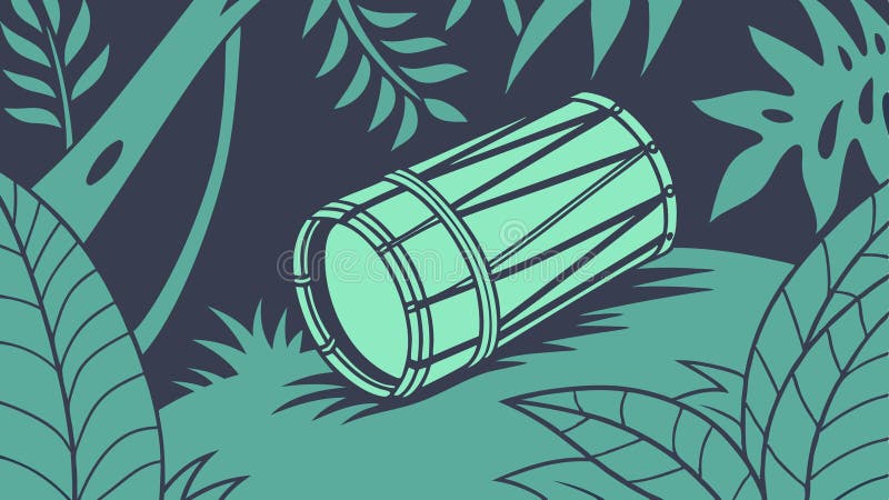 Vibrant Traditional Drum in a Teal Jungle Setting, Vector Design ...