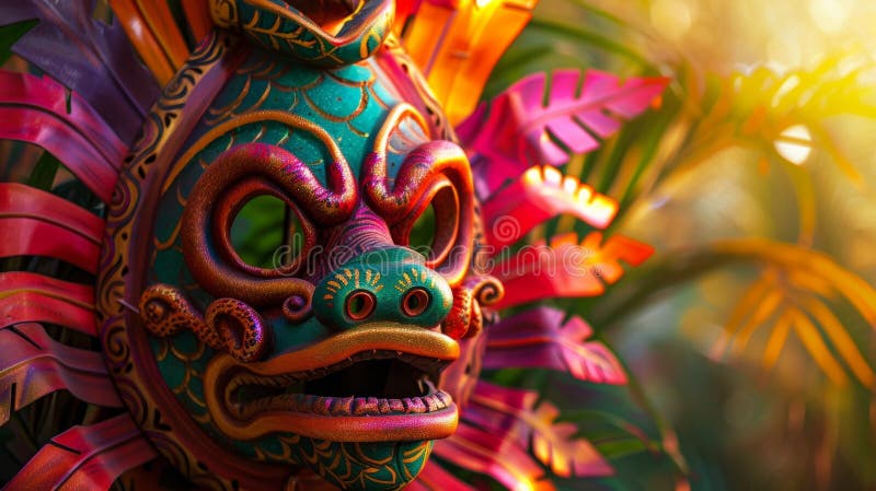 Vibrant Traditional Mayan Mask Amidst Lush Foliage Stock Image - Image ...