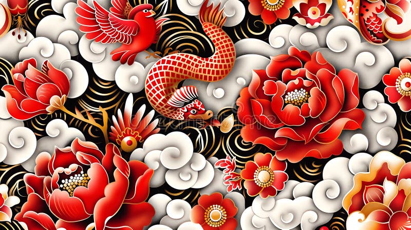 Vibrant Traditional Patterns Featuring Mythical Creatures and Floral ...
