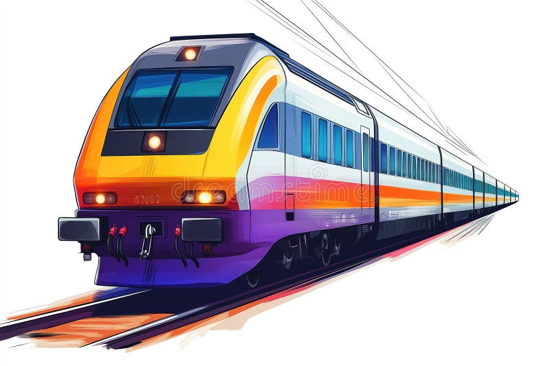 Vibrant Train Engine in Motion with Blue and Orange Colors. Central ...