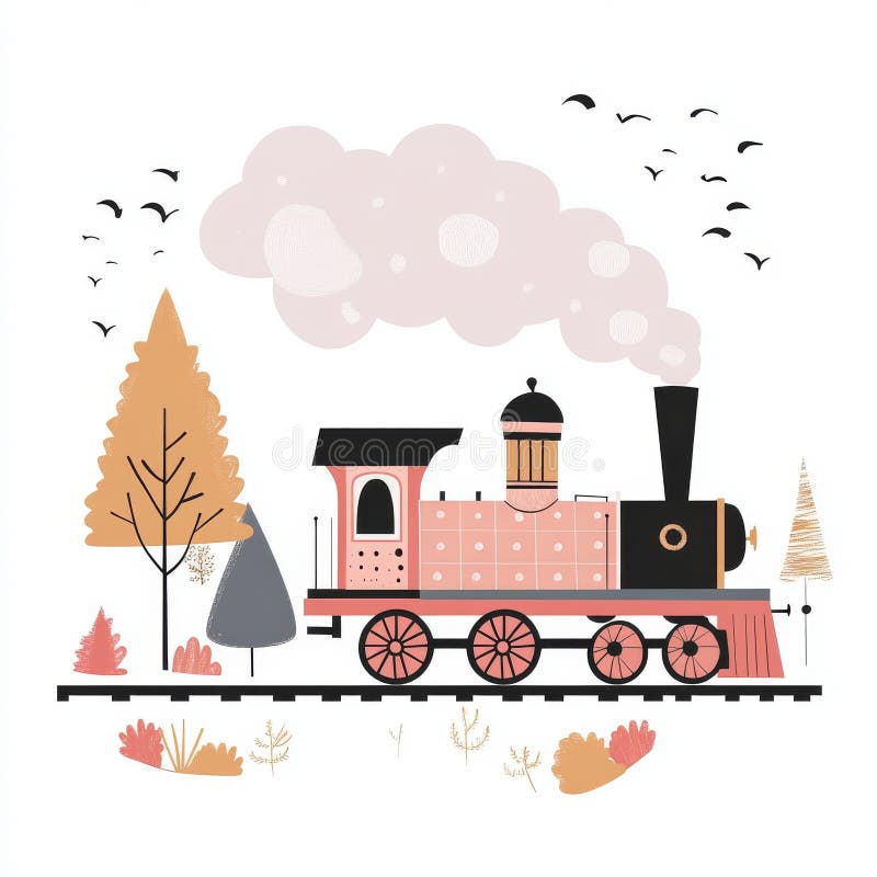 A Vibrant Train is Seen Making Its Way Down the Railway Line, with a Train on the Tracks Set ...