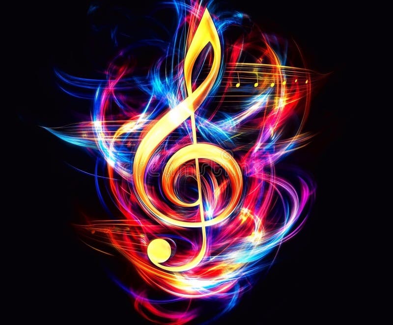 Colorful Musical Treble Clef Design with Vibrant Swirls and Notes ...