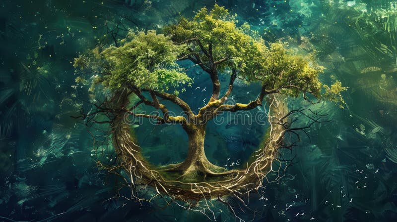 A Vibrant Tree with a Circular Root System, Symbolizing Life, Growth ...