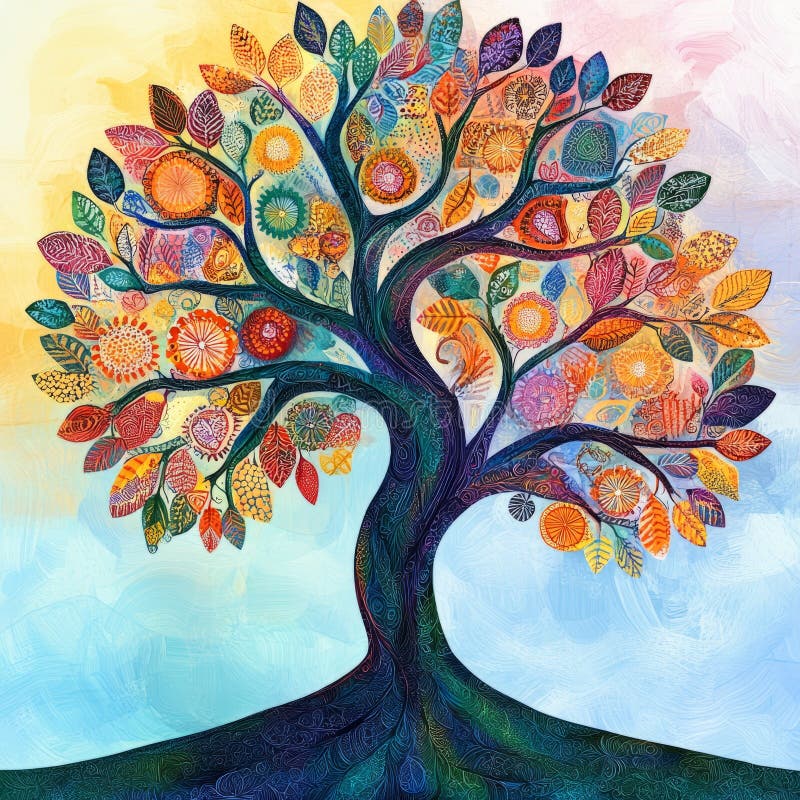 Vibrant Tree with Colorful Leaves Stock Illustration - Illustration of ...