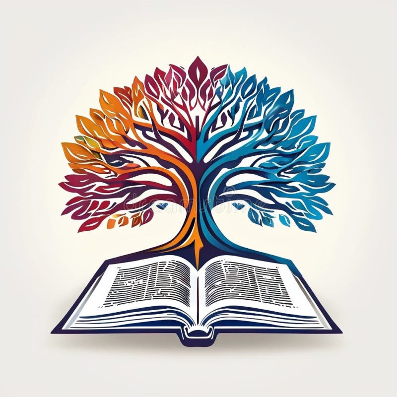 Vibrant Tree Emerging from an Open Book Logo Stock Illustration ...