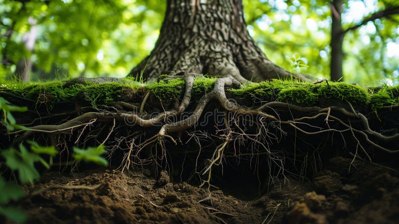 Vibrant Tree with Exposed Roots. Generative Ai Stock Illustration ... Vibrant Tree with Exposed Roots. Generative Ai Stock Illustration ...