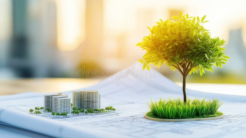 Vibrant Tree Grows on Blueprint Symbolizing Urban Development and ...