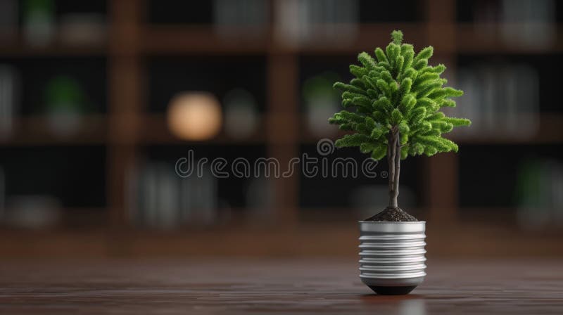 A Vibrant Tree Grows from a Light Bulb Base, Merging Nature and Energy ...