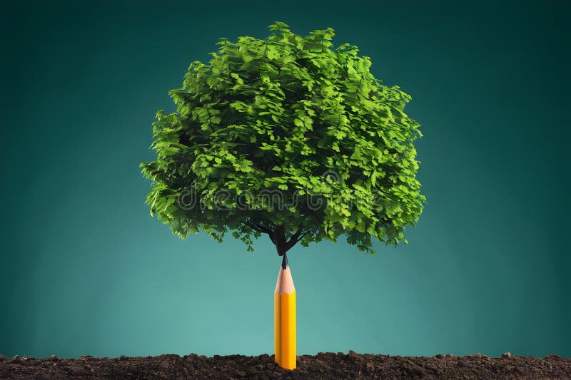 A Vibrant Tree Grows from a Pencil Tip, Symbolizing Creativity and ...