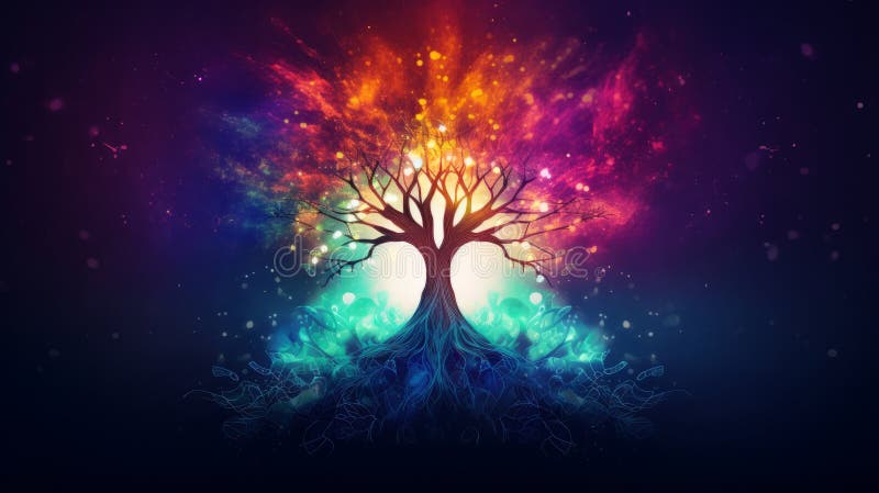Vibrant Tree Illuminated by a Radiant Light Stock Illustration ...