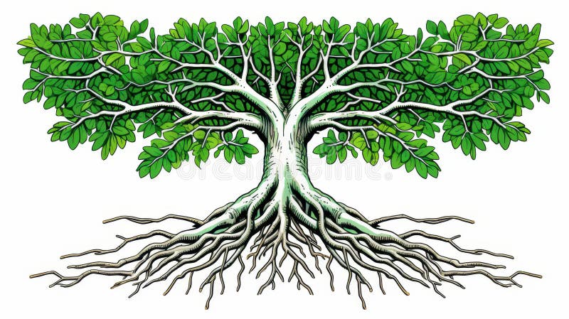 Vibrant Tree Illustration with Roots Growth, Stability, Nature ... Vibrant Tree Illustration with Roots Growth, Stability, Nature ...