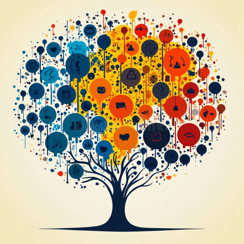 Vibrant Tree of Knowledge with Diverse Multicolored Icons on Branches ...
