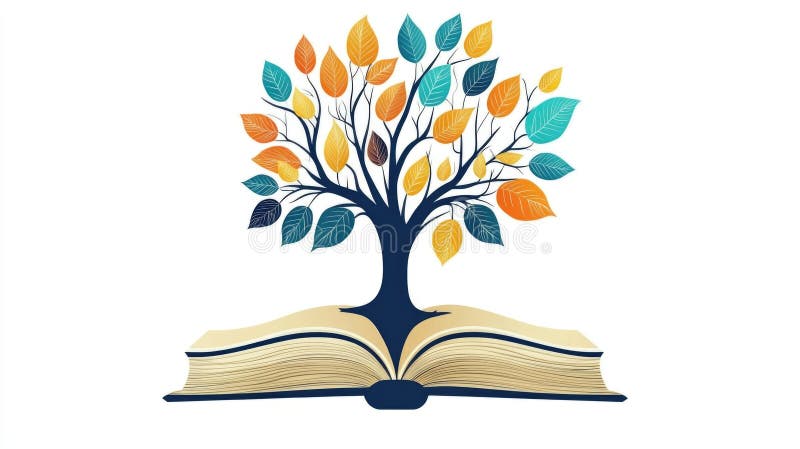Vibrant Tree of Knowledge Growing from an Open Book Stock Illustration ...