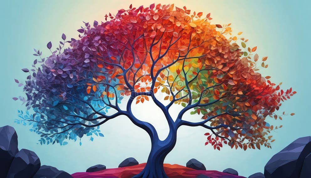 Vibrant Tree with Multicolored Leaves, Symbolizing Diversity and Unity ...