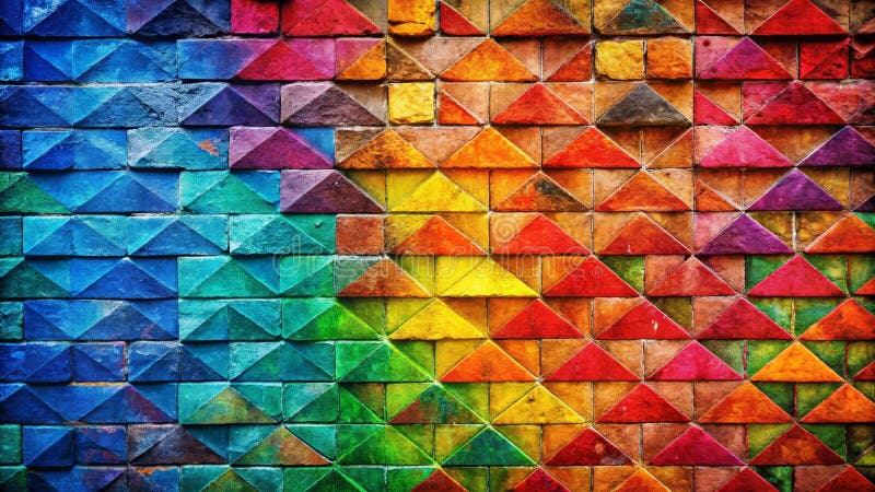 Vibrant Triangular Brick Wall Pattern in a Spectrum of Hues. Generative ...