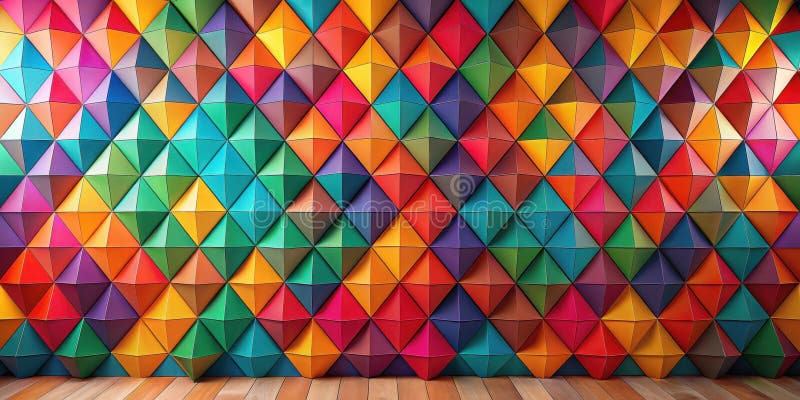 Vibrant Triangular Wall Pattern with Wooden Floor, Ideal for Modern ...