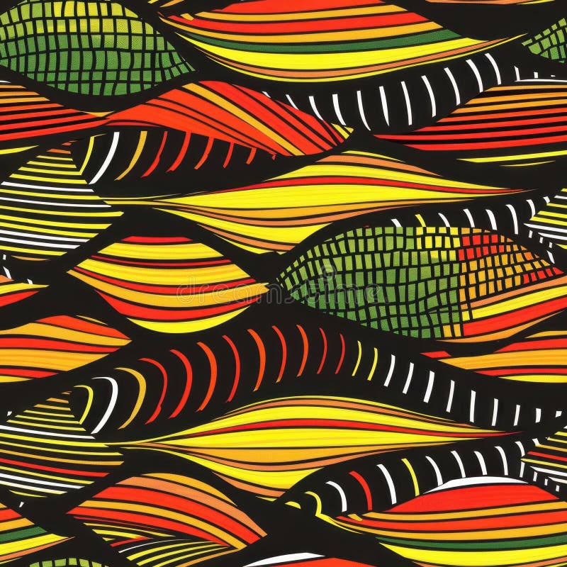 Vibrant Tribal Leaf Patterns on Black Background Stock Photo - Image of ...