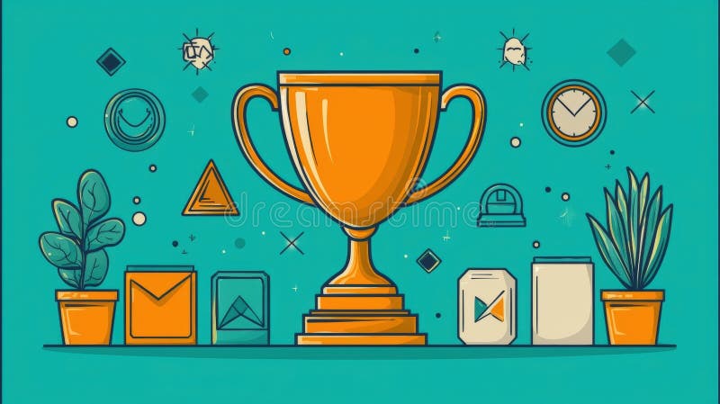 Vibrant Trophy Illustration with Plants and Decorative Elements on ...
