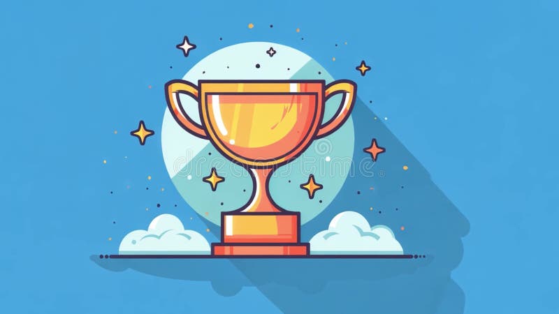 A Colorful Trophy Icon Against a Bright Blue Background with Stars and ...