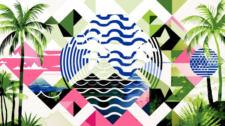 Vibrant Tropical Beach Geometric Abstract Artwork Stock Photo ...