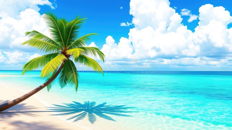 Serene Tropical Beachscape with Majestic Palm Shadow Stock Illustration ...