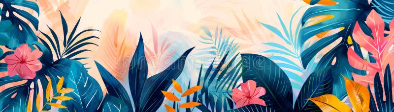A Vibrant Tropical Botanical Illustration Featuring an Array of ...
