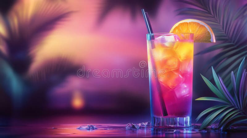 Vibrant Tropical Cocktail at Sunset Stock Illustration - Illustration ...