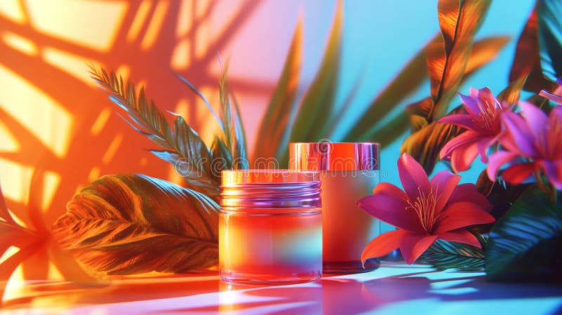 Vibrant Tropical Cosmetics Product Still Life Stock Illustration ...