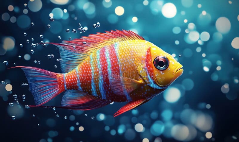 Vibrant Tropical Fish Swimming in Clear Blue Water with Bubbles and ...