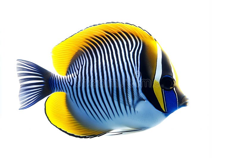Vibrant Tropical Fish with Yellow and Blue Stripes Isolated on White ...
