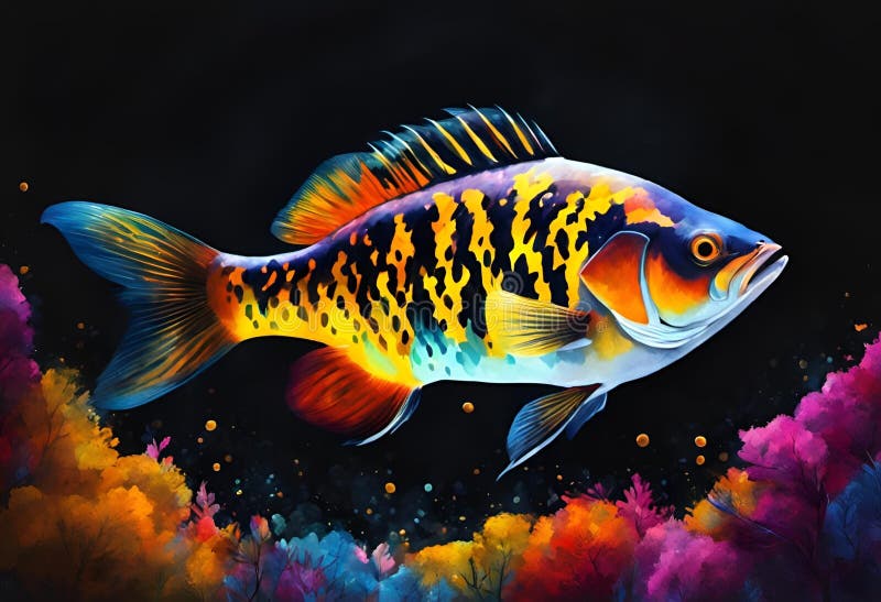 A Vibrant Tropical Fish with a Yellow Body Covered with a Pattern of ...