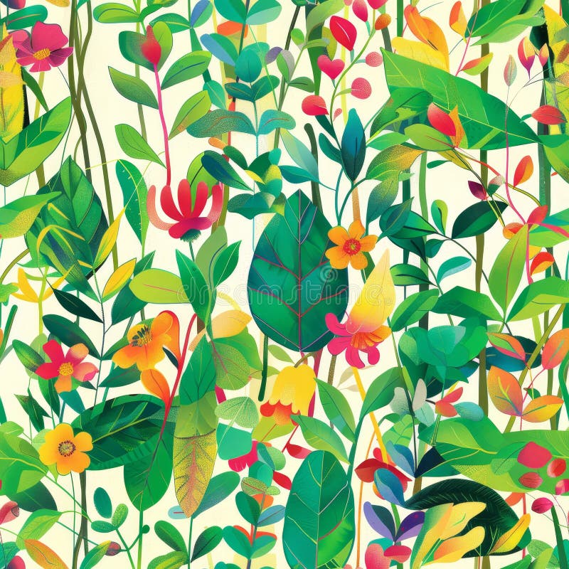 Vibrant Tropical Flora Pattern with Exotic Botanical Illustrations ...
