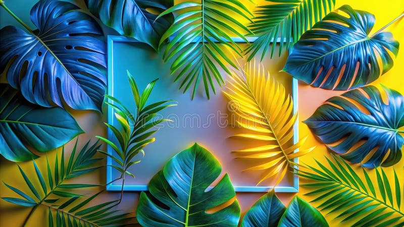 Vibrant Tropical Foliage Arranged Around a Simple Square Frame, Ideal ...
