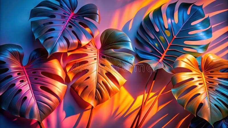 Vibrant Tropical Foliage Bathed in Warm and Cool Light, Showcasing ...
