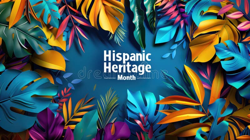 Vibrant Tropical Foliage Surrounding "Hispanic Heritage Month" Text on ...