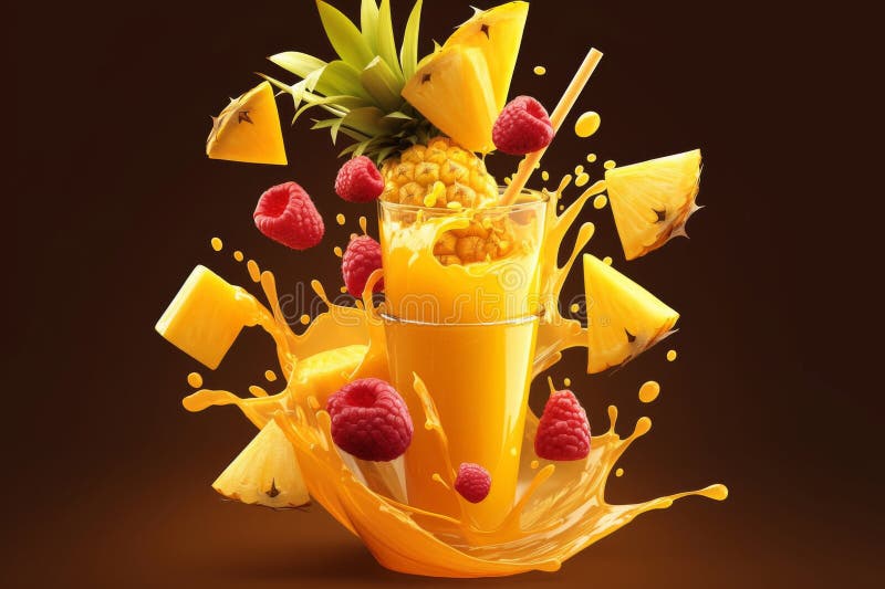 Vibrant Tropical Fruit Explosion Creating a Refreshing Drink on a Dark ...