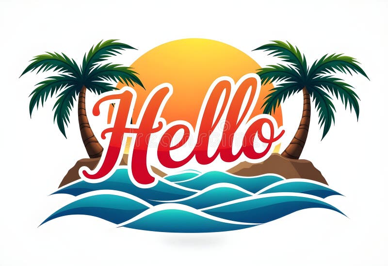 Colorful Hello Summer Tropical Typography Design Palm Trees Stock ...