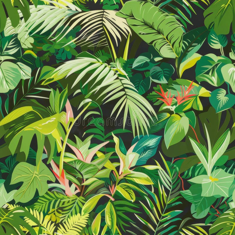 Vibrant Tropical Jungle Foliage Pattern Stock Photo - Image of garden ...