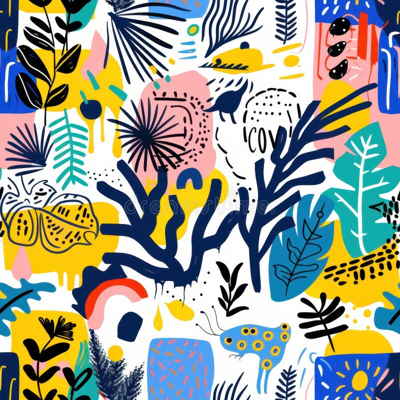 Vibrant Tropical Jungle Pattern with Abstract Shapes and Textures Stock ...