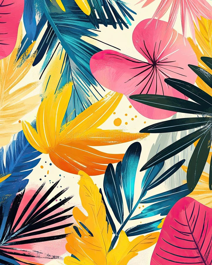 Vibrant Tropical Leaf Pattern in Bright Colors for a Lively Design ...