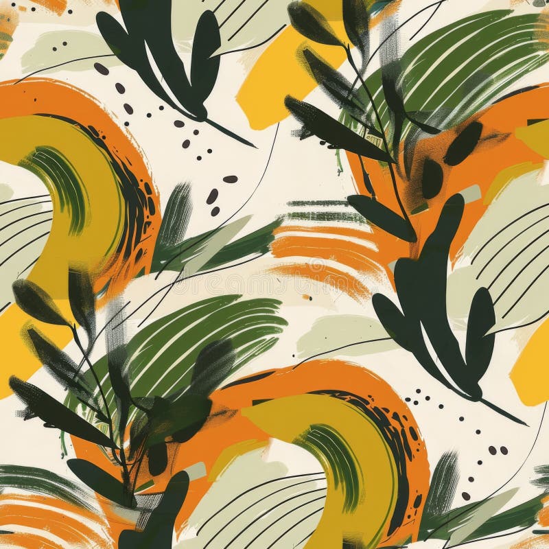 Vibrant Tropical Leaves and Brush Strokes Pattern Stock Photo - Image ...