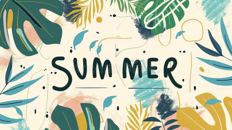 Vibrant Tropical Leaves Frame the Word "SUMMER" in a Playful, Abstract Style on a Light ...