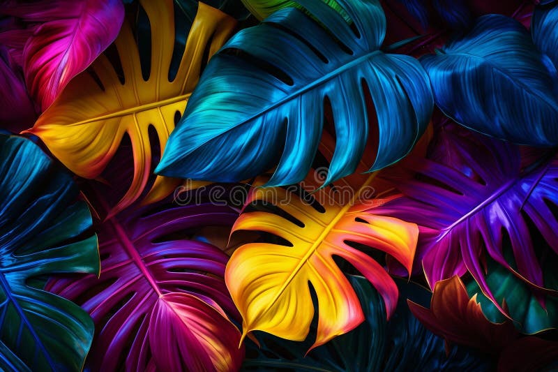 Vibrant Tropical Leaves in Neon Colors, Illuminated by Generative AI ...