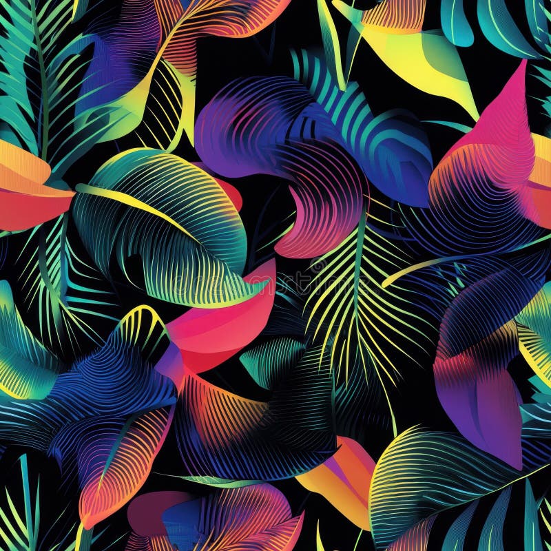Vibrant Tropical Leaves Pattern in Fluorescent Colors Stock Photo ...