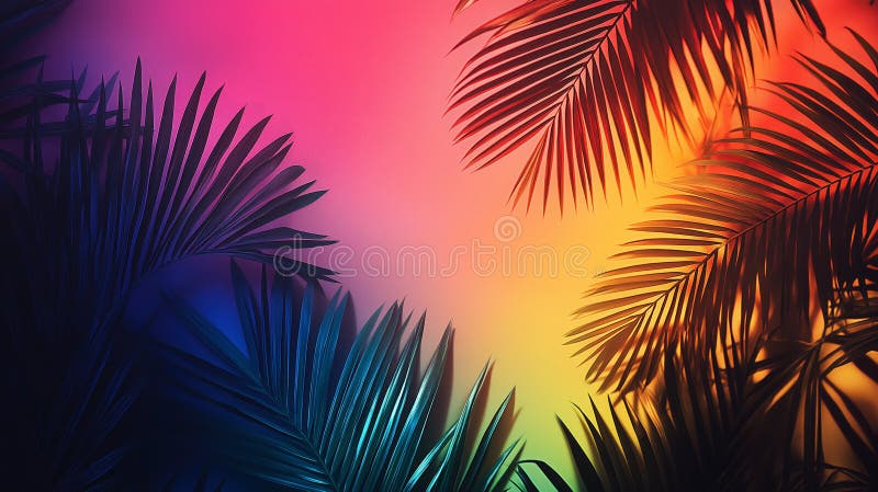 Vibrant Tropical Palm Leaves Against Multicolored Gradient Background ...