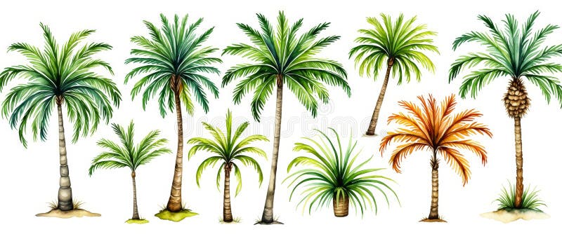 Vibrant Tropical Palm Trees Collection with Diverse Colors and Textures ...