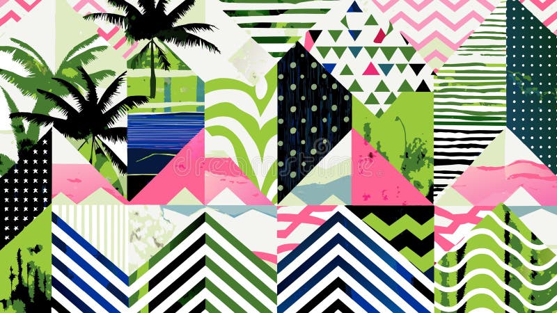Vibrant Tropical Patterns Collage with Geometric Shapes Stock Image ...