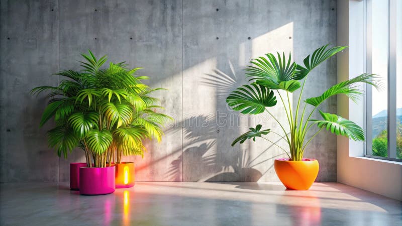 Vibrant Tropical Plants in Modern Minimalist Interior Design Setting ...